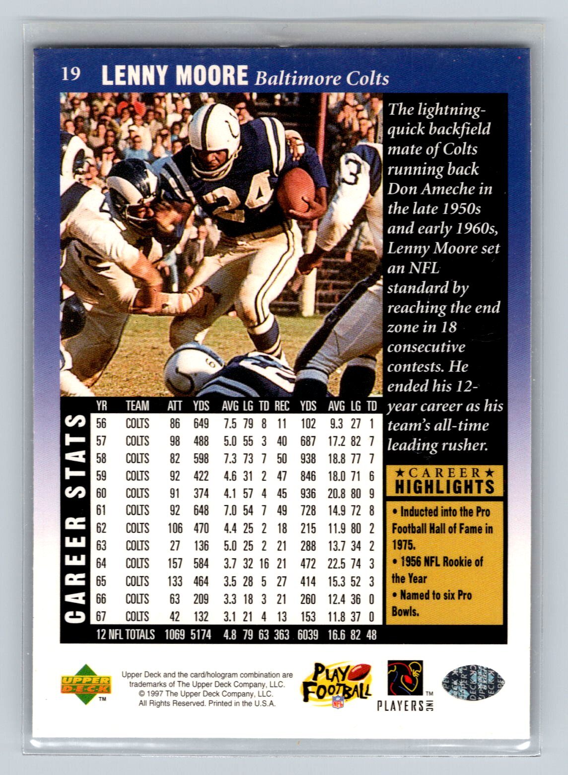 1997 Upper Deck Legends #19 Lenny Moore Baltimore Colts NM-MT | eBay