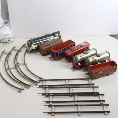 Marx Metal Train Cars Locomotive Caboose Santa Fe Oil Tanker Coal Co ...