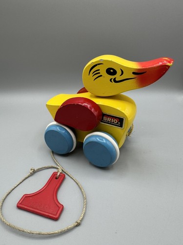 Brio Duck Toy Pull Along Wooden Wood Vintage Painted Duck w/Wheels ...
