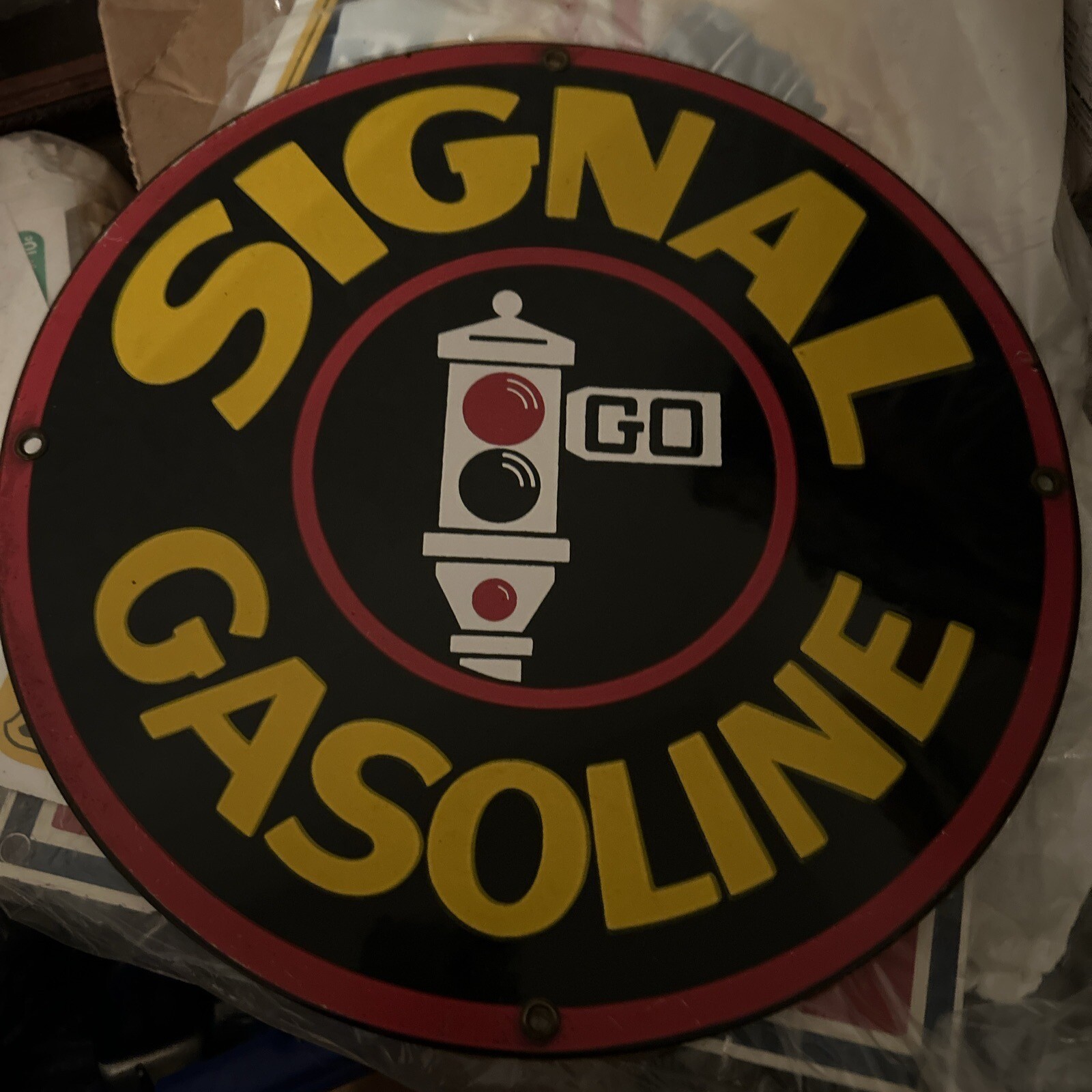 Vintage SIGNAL GASOLINE PORCELAIN GAS PUMP PLATE STATION SIGN MOTOR OIL ...