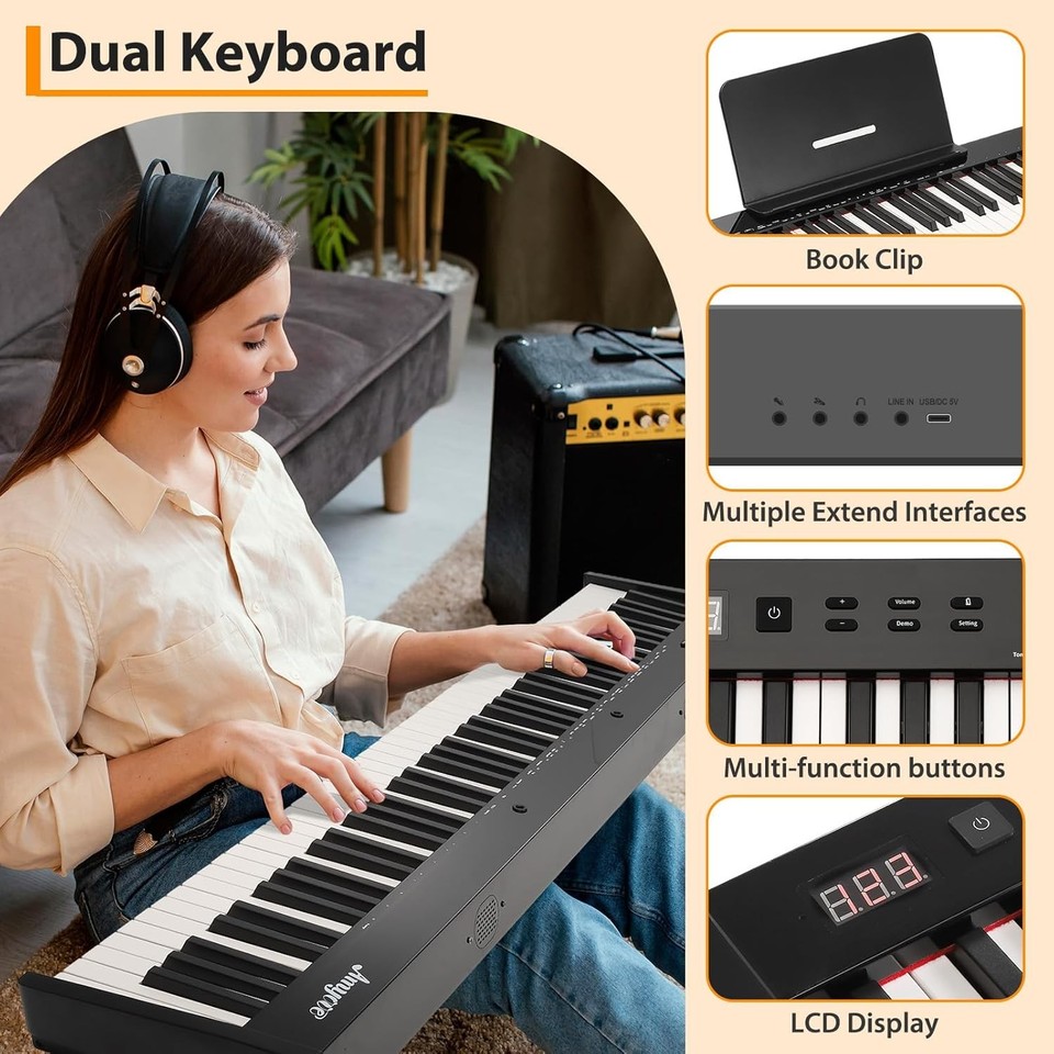 88 Key Electric Digital Piano Keyboard Weighted Key w/Pedal Power Stand ...