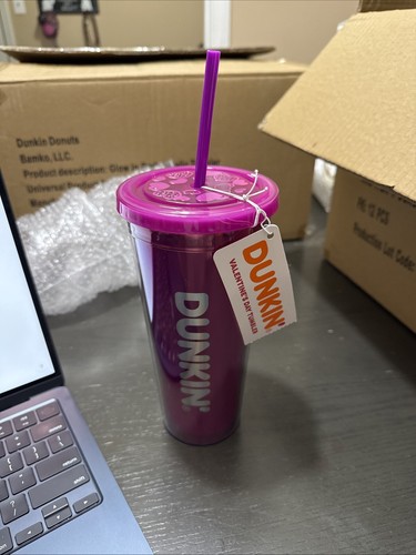 New Dunkin Donuts Valentines Day Iridescent Tumbler Hearts Straw Travel ...