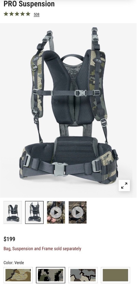 Kuiu Pro 1850 Hunt Pack Verde w/ Carbon Fiber Frame, Pro Suspension ...