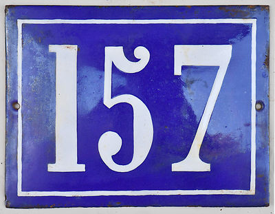 Large old French house number 157 door gate plate plaque enamel steel ...