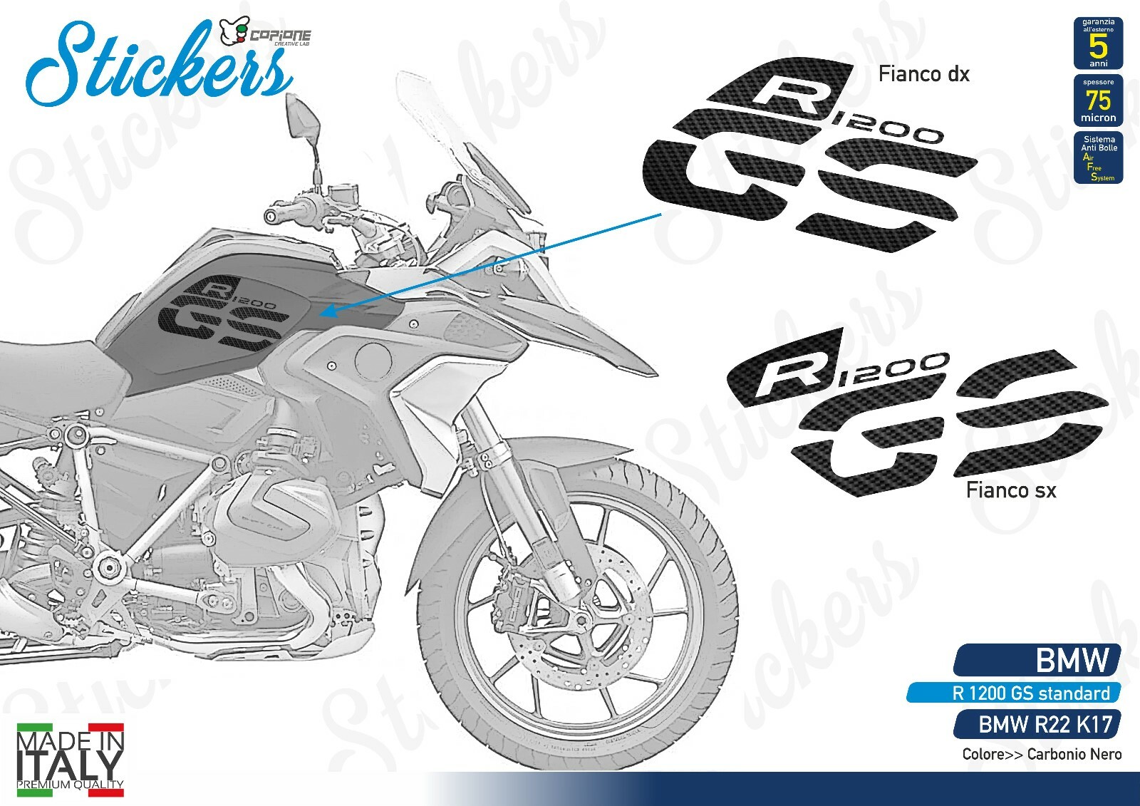 Stickers Side Tank Motorcycle BMW R 1200 GS LC Standard Carbon Black ...