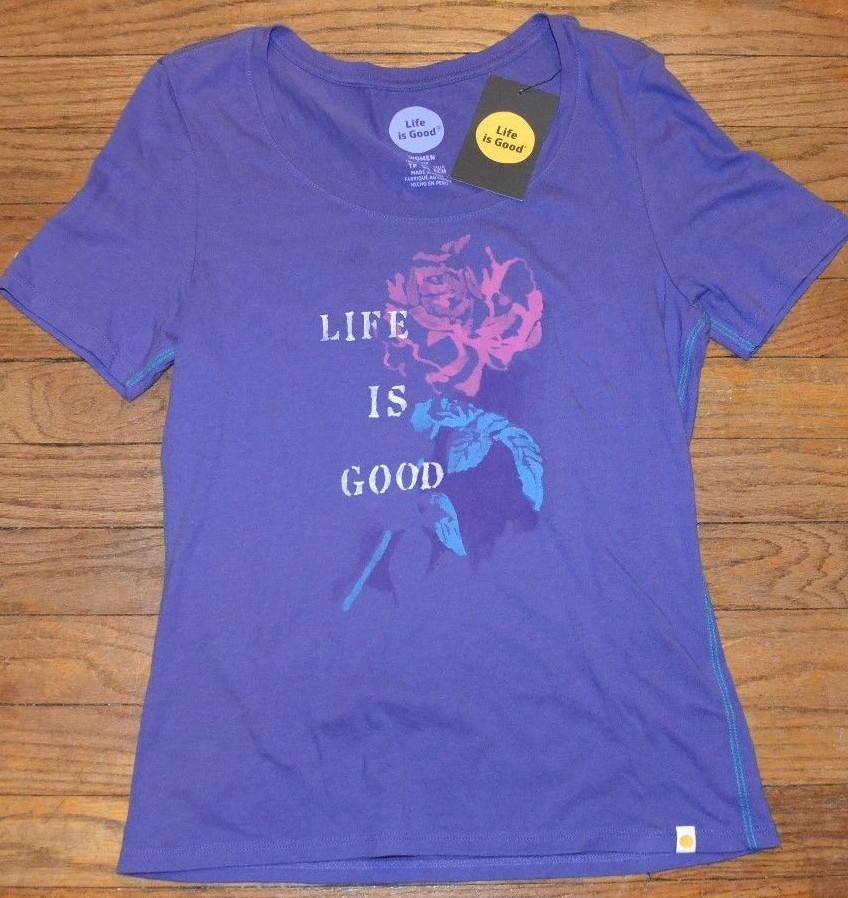 Life is Good Short Sleeve Fitted Crew Neck T-Shirt Authentic LIFE IS ...