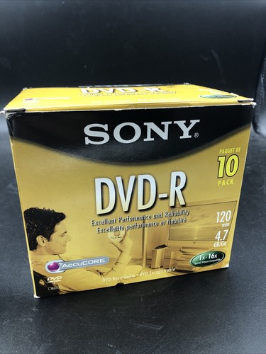 SONY DVD-R 10 PACK 120 MIN 4.7 GB RECORDABLE MIEDA BLANK DISC NEW ...