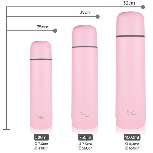 Milu Thermosflasche 1L 750ml 500ml Thermoskanne Edelstahl ...