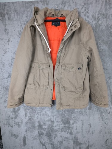 Quicksilver Denim Hooded Jacket Men's XL Beige Full Zip Pocket Front ...