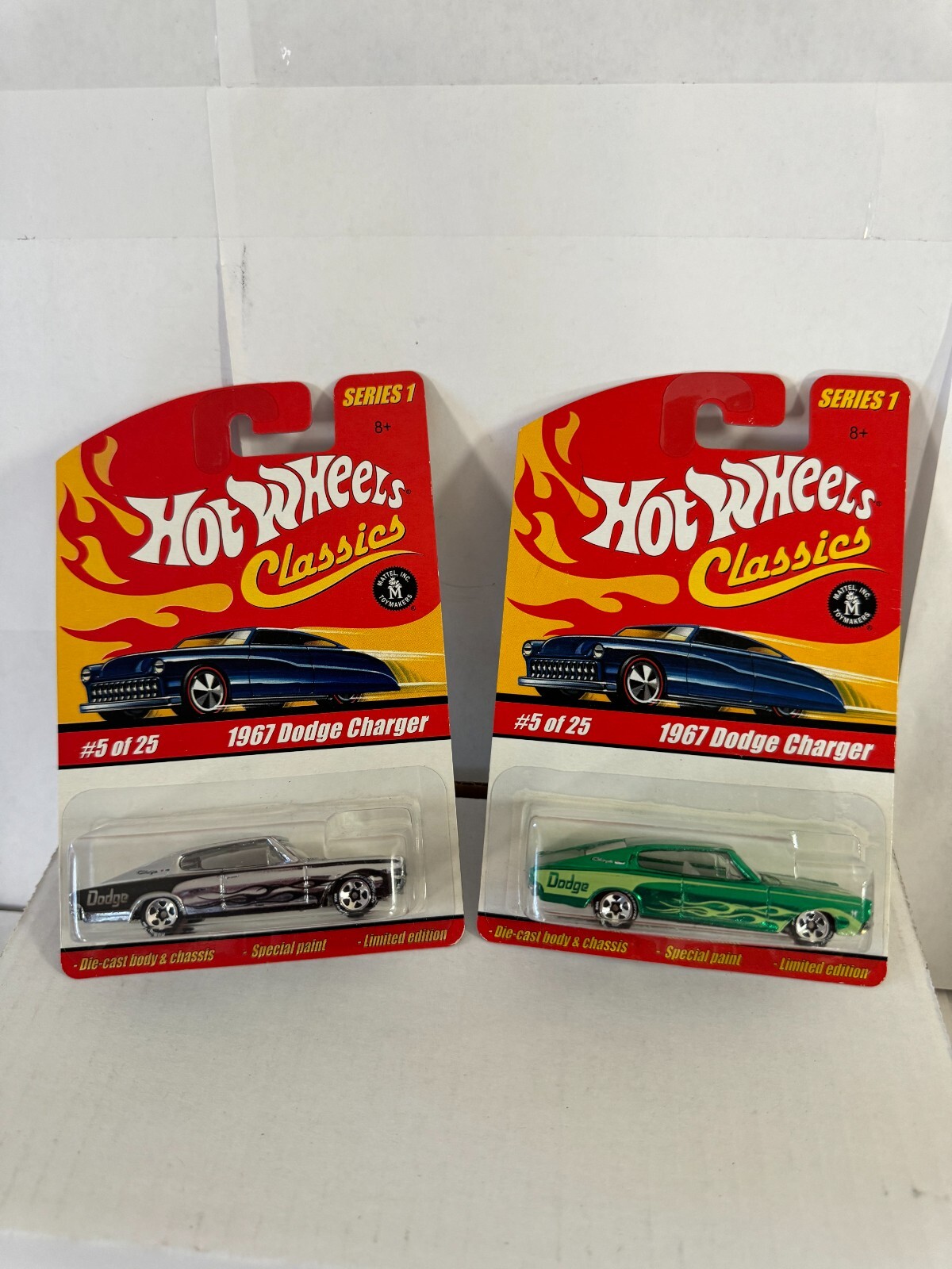 Hot Wheels Lot 2x Classics Series 1 1967 Dodge Charger Chrome & Green ...