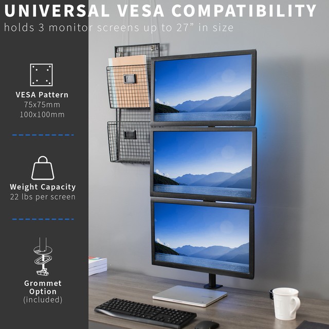 VIVO STAND-V003V Triple Vertical Desk Mount for Up to 27" Monitors ...