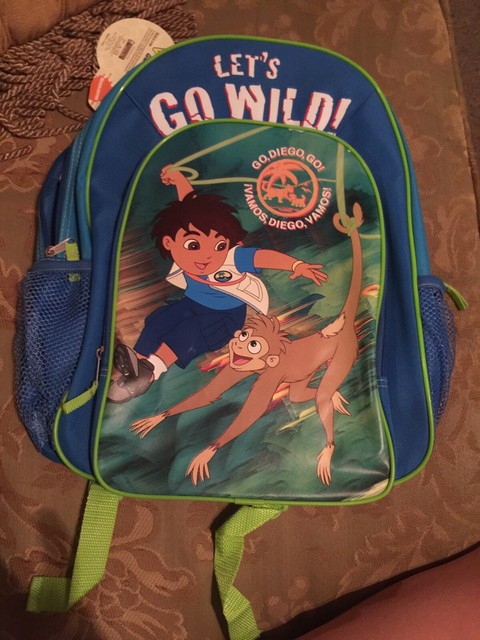 New With Tags! Go Diego Go Backpack 16” X 13” Blue & Green W/Zipper ...