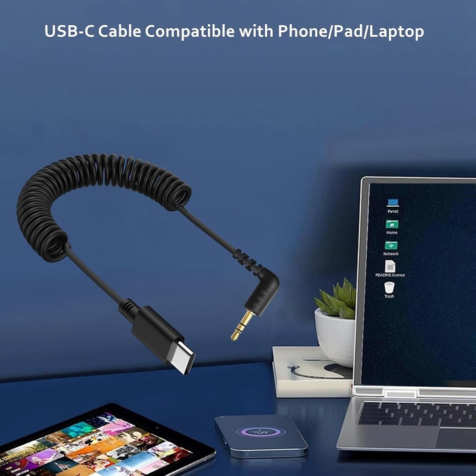 USB C to 3.5mm Microphone Cable for Go II, Coiled Right Angle TRS9213 ...