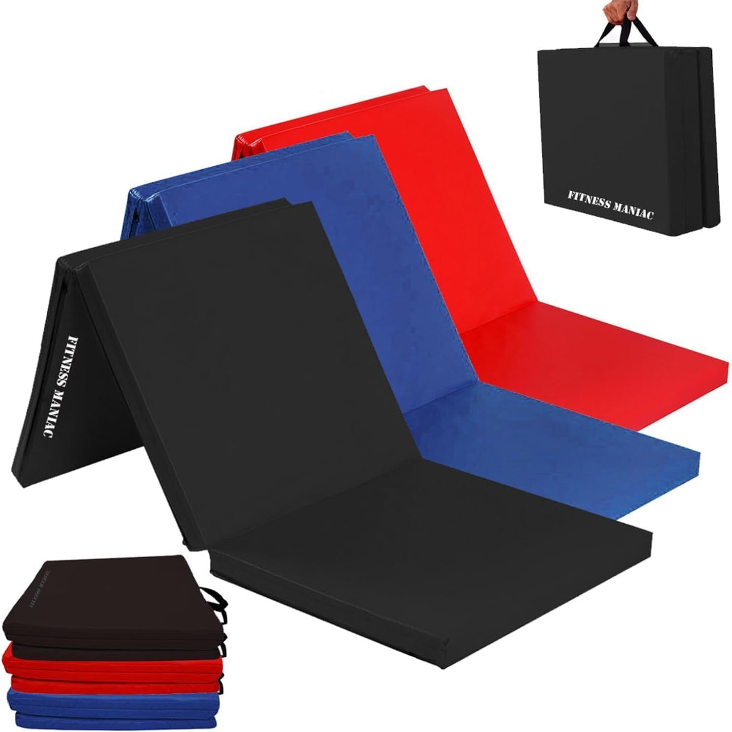 Tri-Fold Folding Thick New Exercise Mat Carrying Handles for Tumbling ...