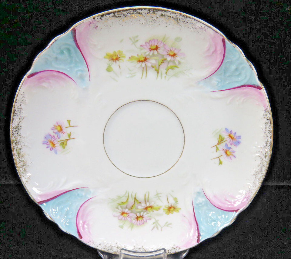 Antique German Porcelain Cup And Saucer ~ Aqua & Pink Daisies | eBay
