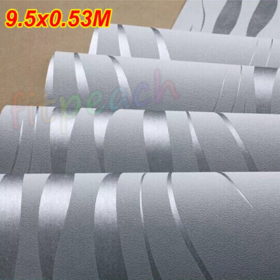 Silver Grey Wallpaper Roll 3D Damask Wave Stripe Embossed Textured Wall ...