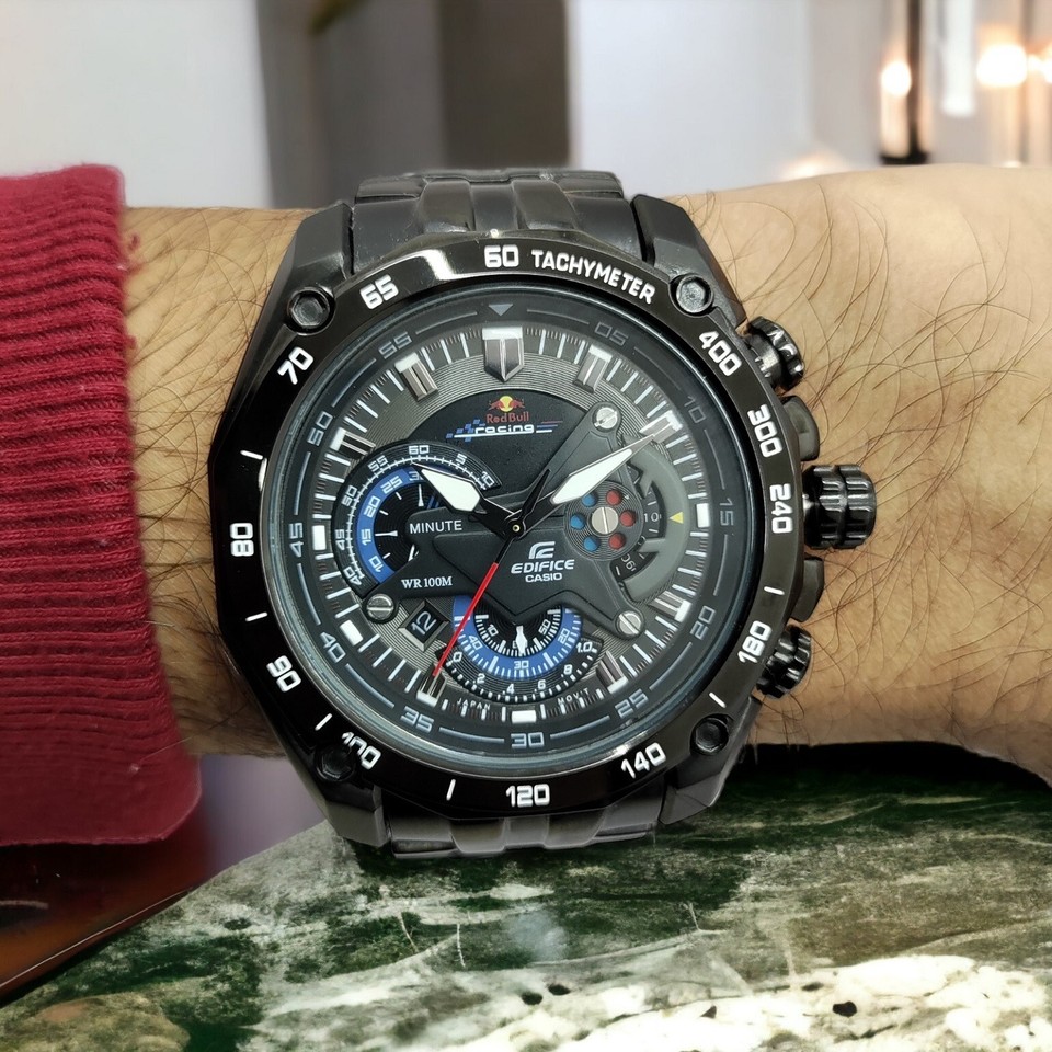 NEW CASIO EDIFICE MENS WATCH STAINLESS STEEL BLACK RED BULL EDITION EF ...