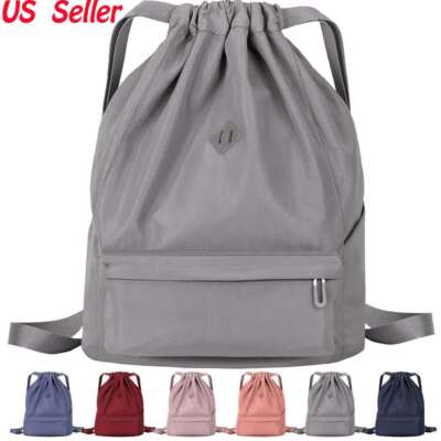 Drawstring Backpack Zipper Side Pocket Sport Gym Waterproof Cinch Sack ...