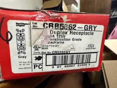 Box of 10 Pass & Seymour Legrand CRB5362-GRY Duplex Receptacle 20A 125V ...