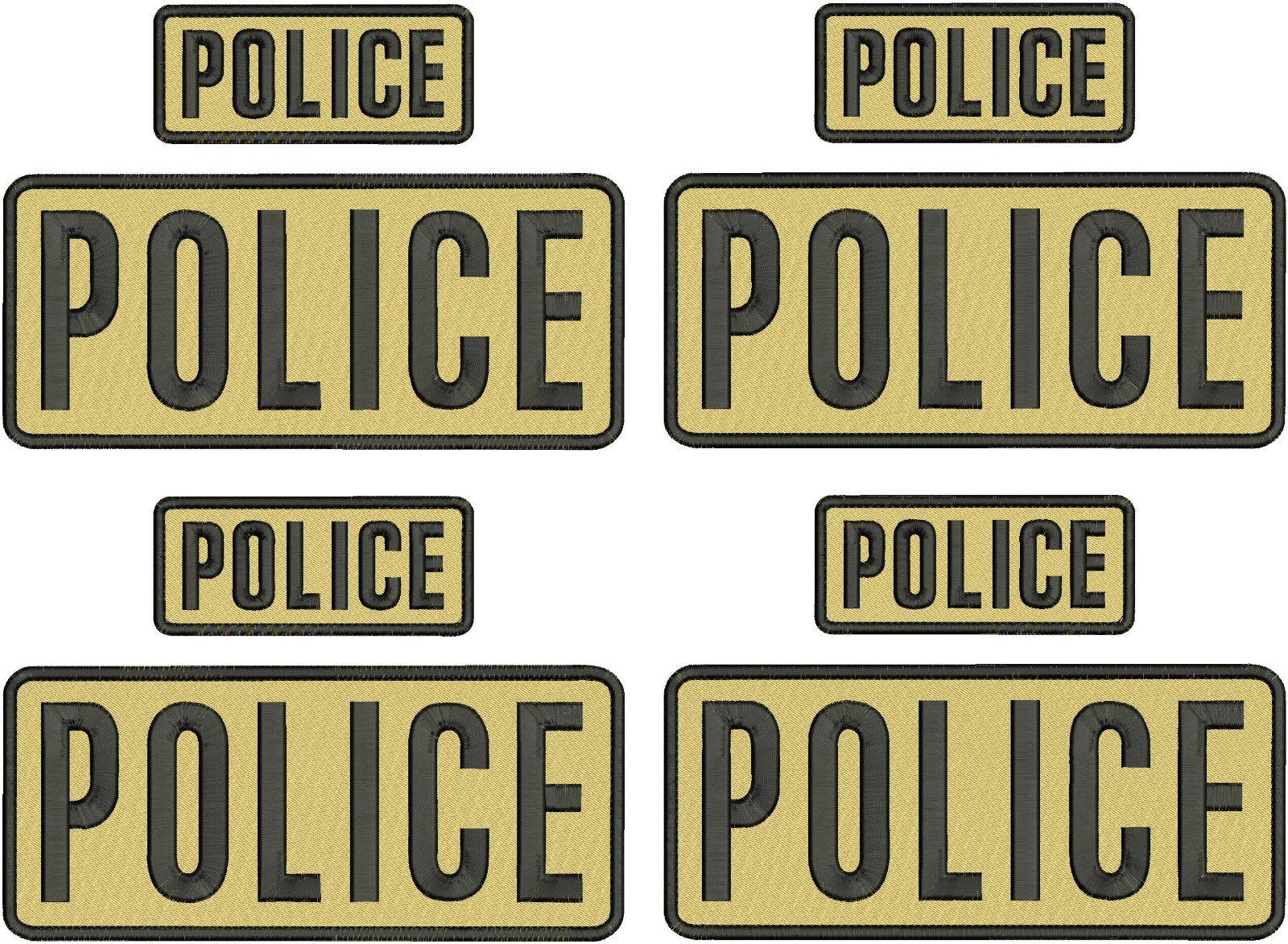 POLICE 8 EMBROIDERY PATCHES 4X10 AND 2X5 HOOK ON BACK BLACK ON TAN | eBay