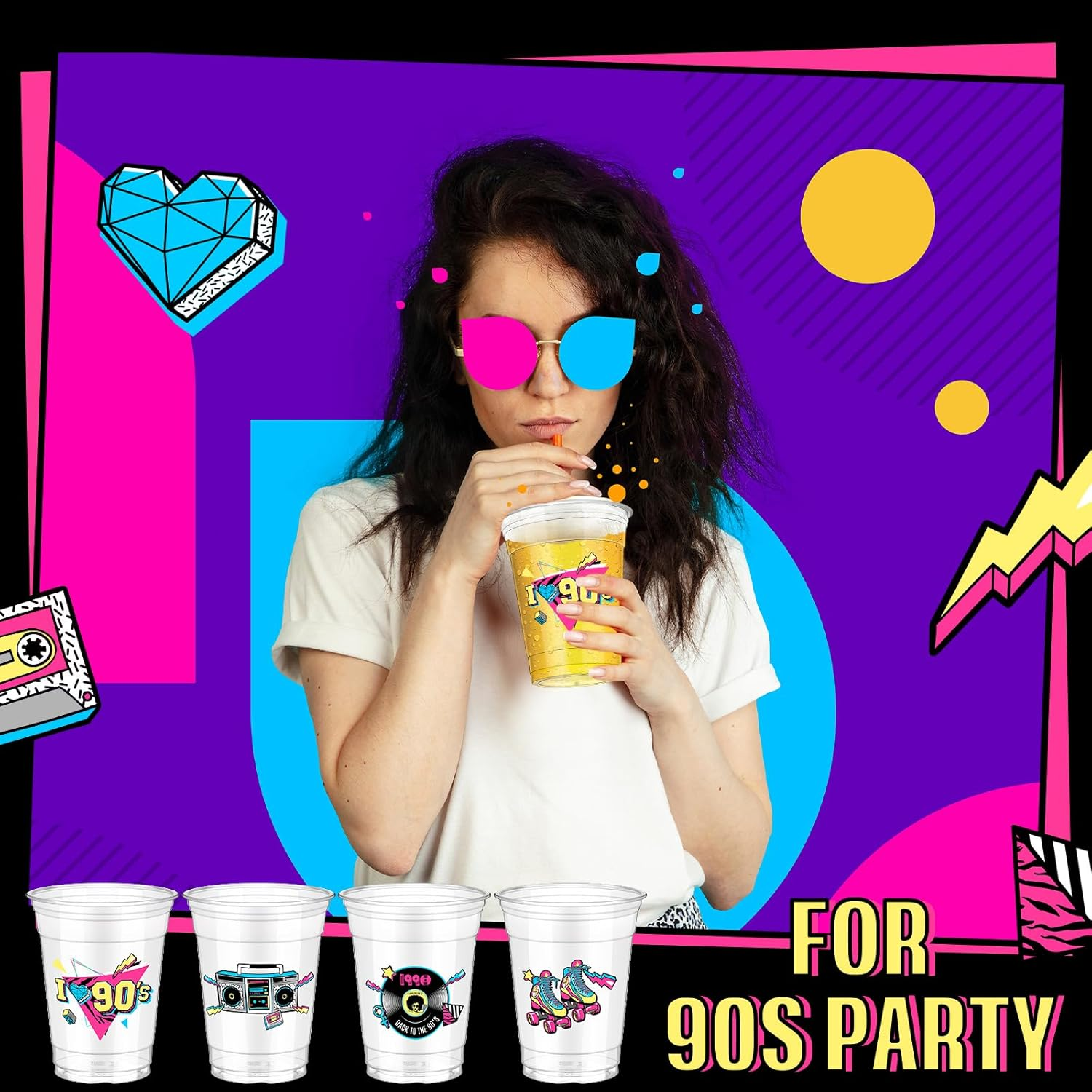 50 Pcs 90S Theme Party Decorations Back to 90'S Plastic Cups Hip Hop ...