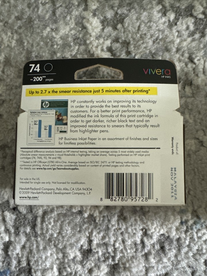 HP 74 Original (CB335WN) Black Noir Ink Cartridge 882780957282 | eBay