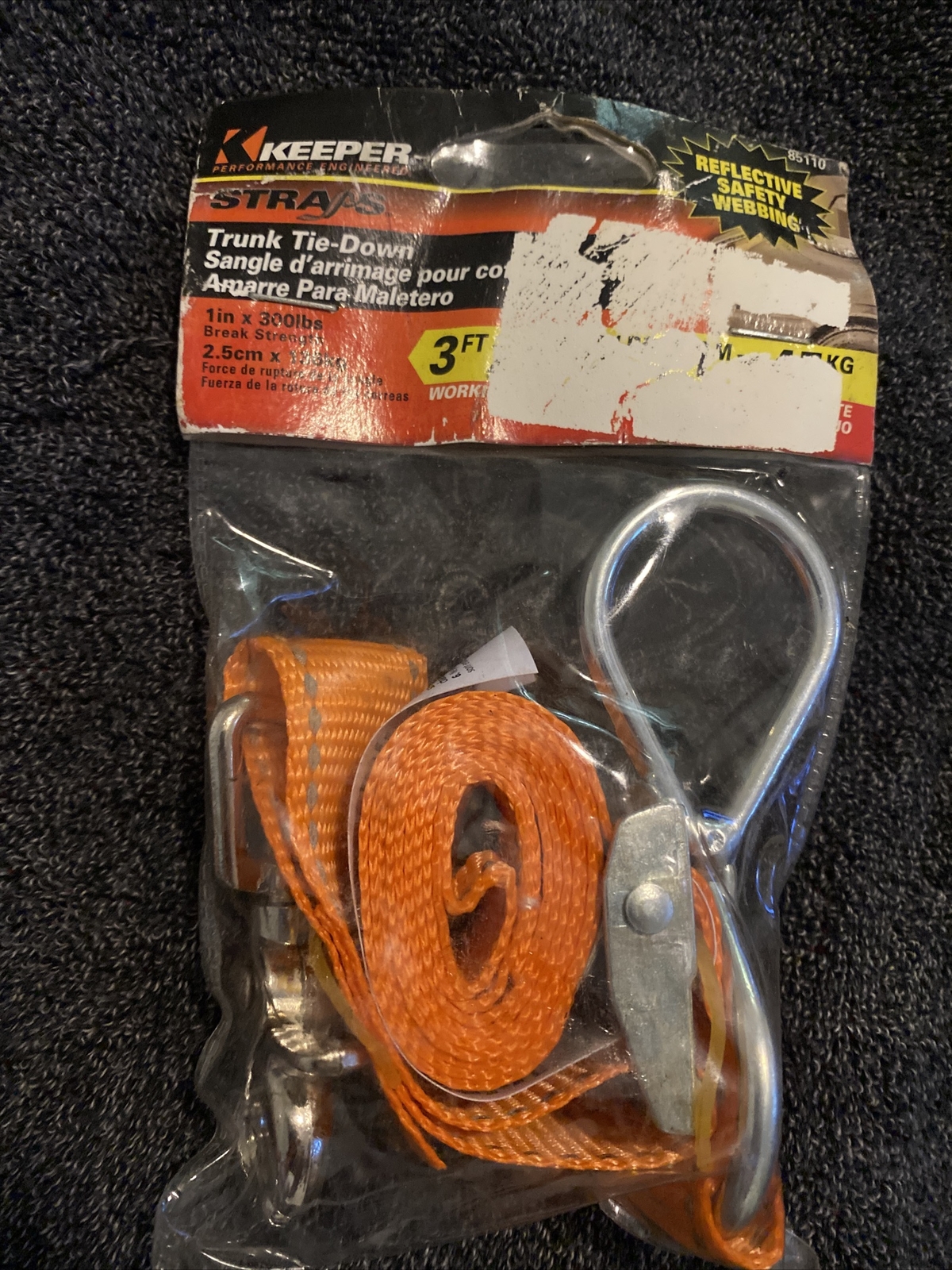 Keeper (85110) 3' x 1" Trunk Tie-Down. 1in. X 300lbs. Break Strength ...