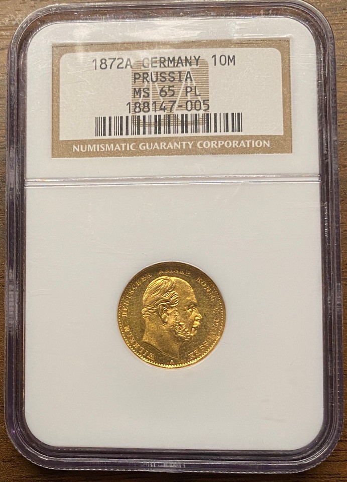 💎 1872 A Germany 10 (Ten) Mark Prussia Gold Coin NGC MS65 PL KM# 502 ...