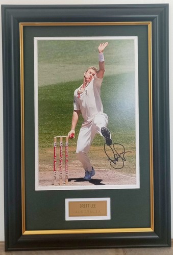 Brett Lee Action Photo Signed Framed Cricket Australia Memorabilia ...