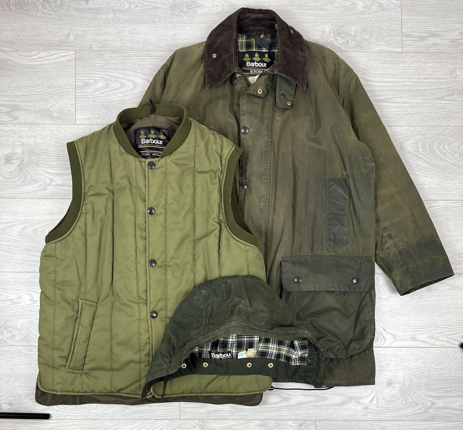 Barbour Border Vintage Waxed Wax Jacket Pack Vest Hoo… - Gem