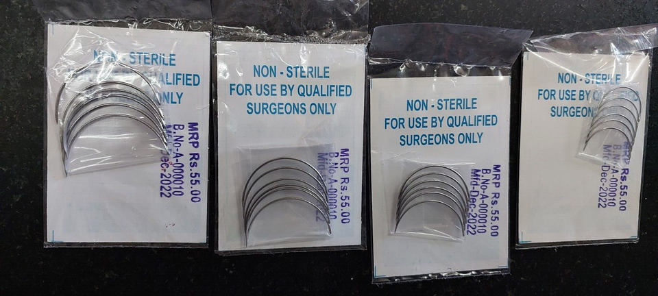 STAINLESS STEEL SUTURE NEEDLE HALF CIRCLE TRIANGULAR 6 PK WITH SUTURE ...