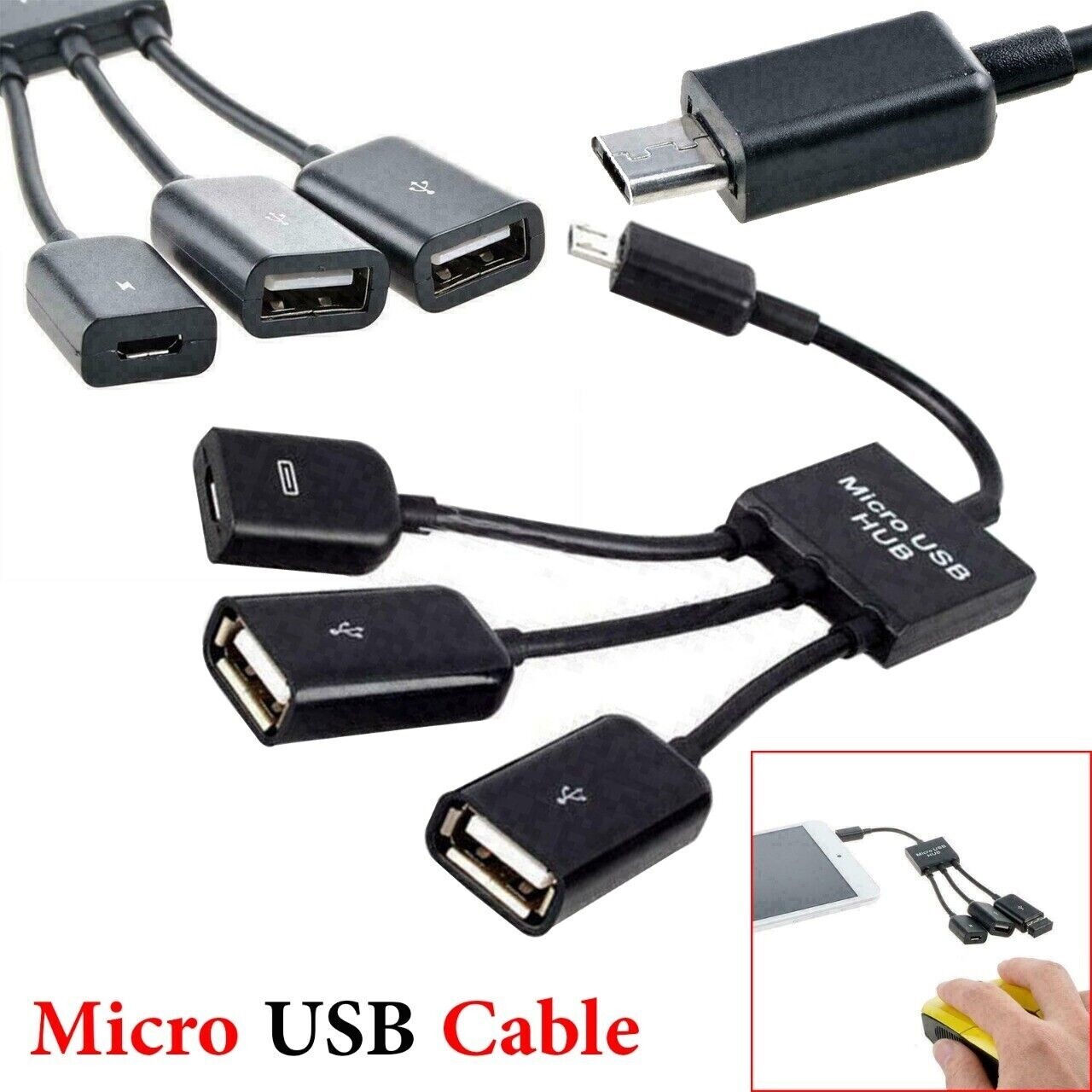 3 in 1 Micro USB HUB MALE TO FEMALE and Double USB 2.0 Host OTG Adapter ...