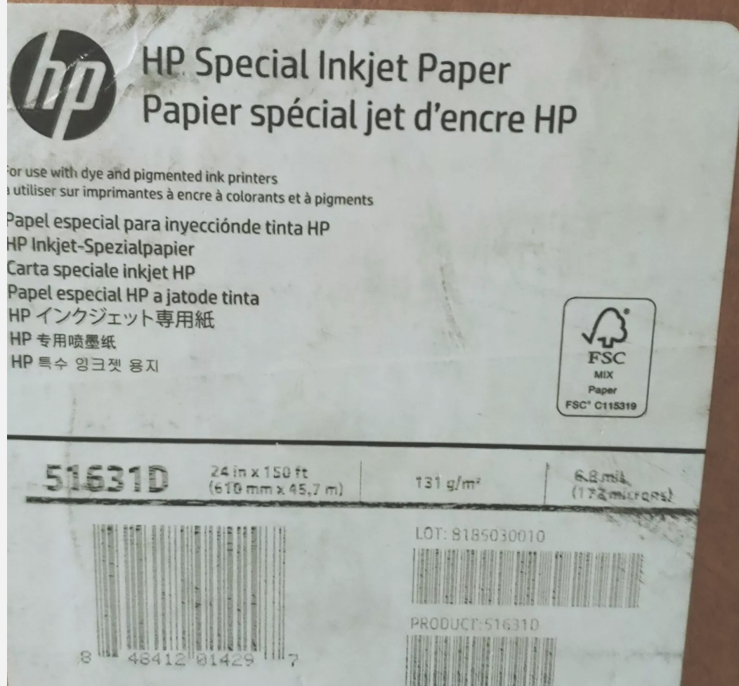 Hp 51631D Designjet Special Inkjet Paper White Large Format 24" x 150 ...
