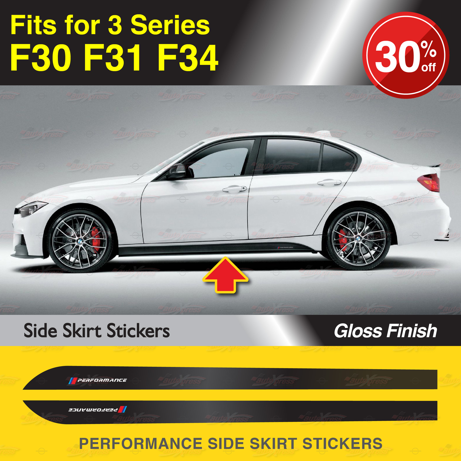Fits BMW F30 F31 F34 3 Series Sport Side Skirt Sticker GLOSS Vinyl ...