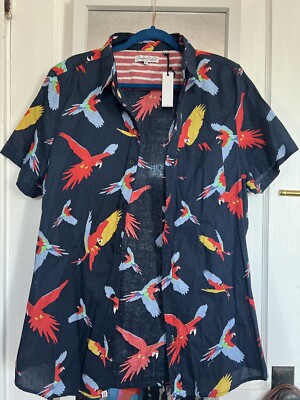 NWT Sovereign Codes Shirt Men XL Blue Parrots Birds Short Sleeve Button ...