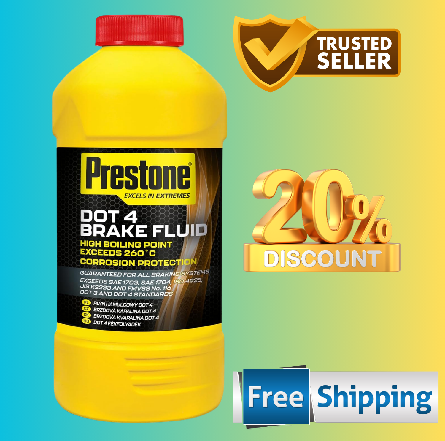 Prestone Brake Fluid, DOT 4 Brake Fluid Maximum Performance ...