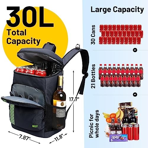 Mier Insulated Backpack Cooler Large 30 Cans Lunch Bag Soft Leakproof ...
