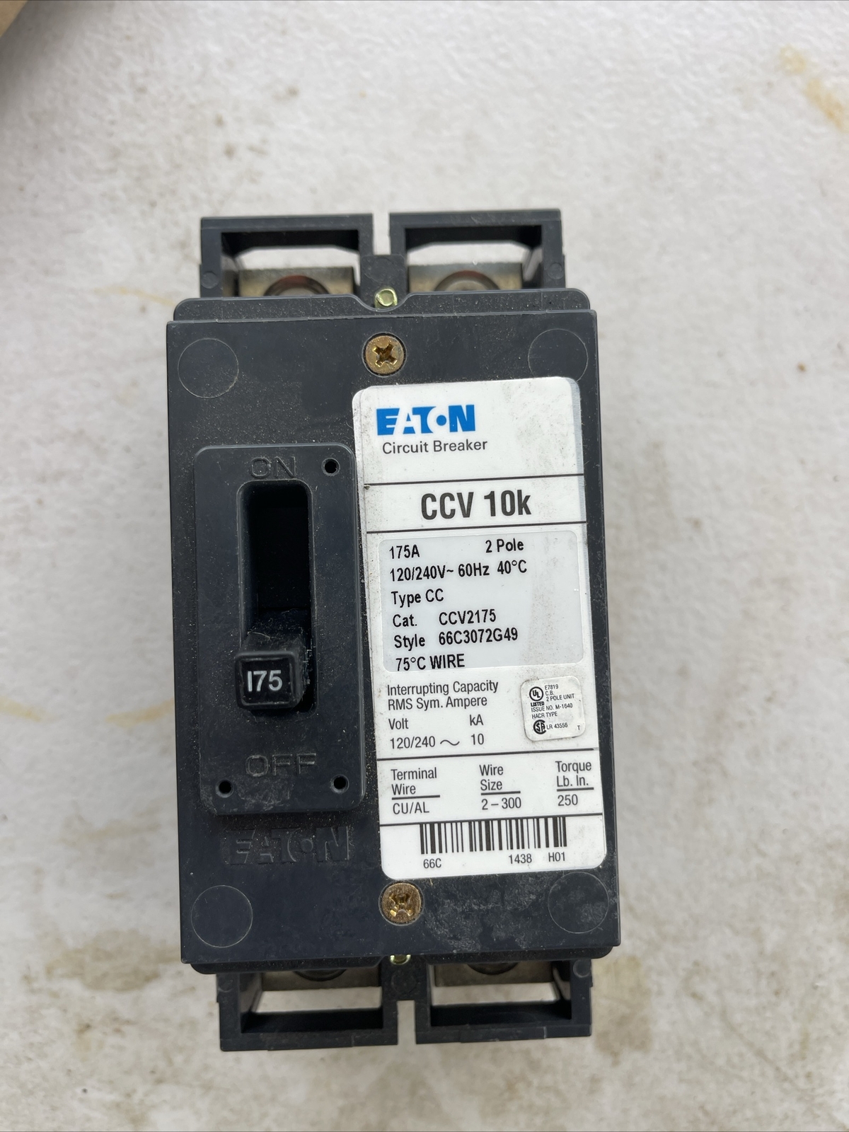 Eaton CCV2175 175 Amp 240V 2 Pole Circuit Breaker CCV 10k L11 | eBay