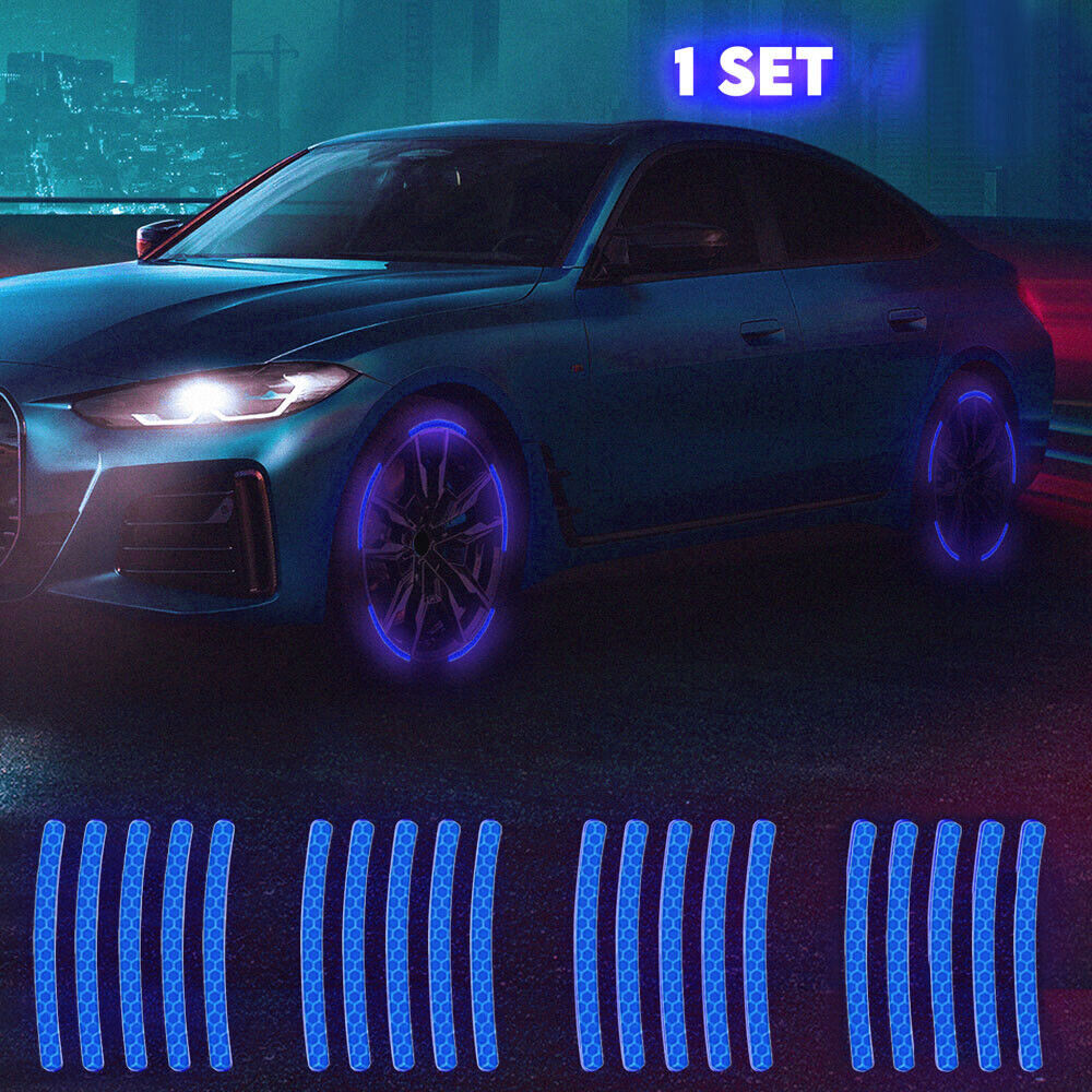 20pcs Blue Reflective Stickers Car Wheel Hub Rim Stripe Tape Decals ...