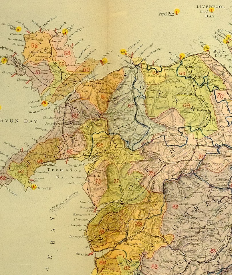 1883 LETTS MAP NORTH WEST ENGLAND & WALES MONTGOMERY CAERNARVON ...