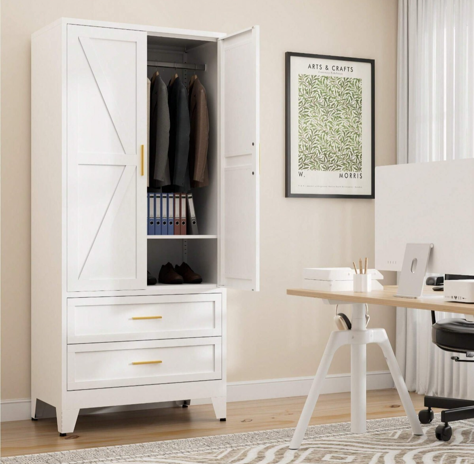 Cofar 71"H Metal Cabinet 2 Drawers Armoire Wardrobe Closet with Shelf ...