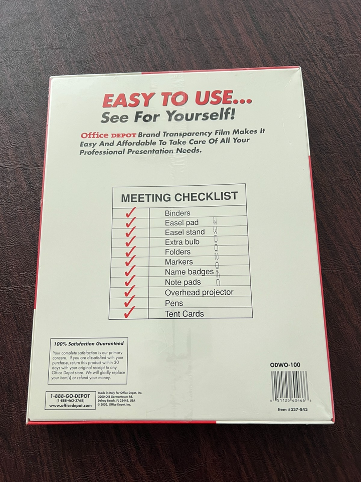 Office Depot Write On Transparency Film 100 Sheets 8.5"x 11" - New ...