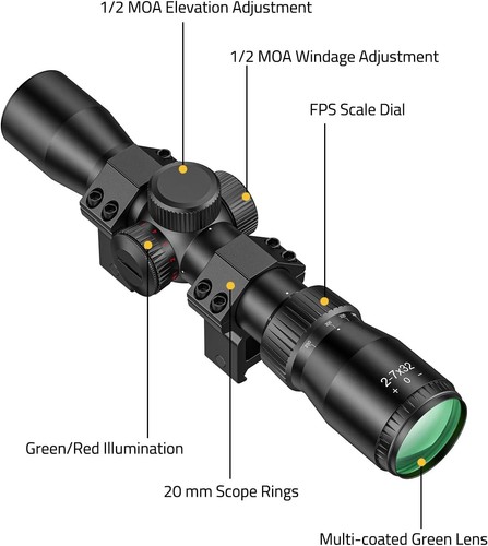 2-7x32 Crossbows Scope, 20-100 Yards Ballistic Rangefinder Reticle, 250 ...