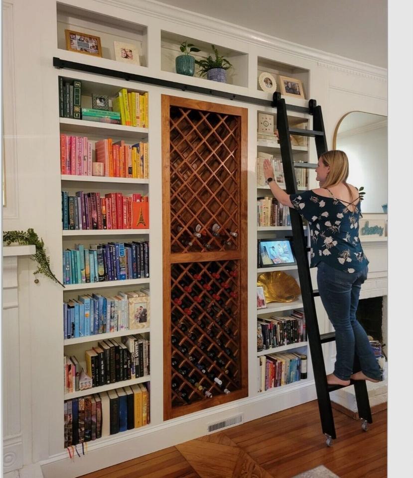 8ft Tall-FULLY ASEMBLED-black LOFT LIBRARY LADDER plus 6ft LONG TRACK ...