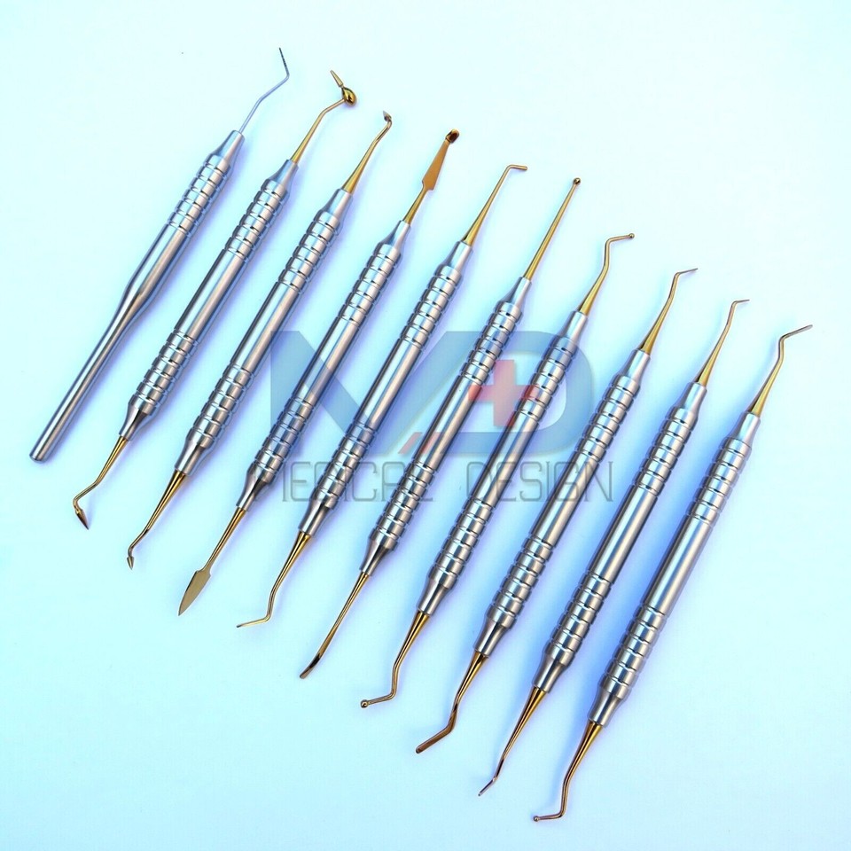 10 Composite Dental set Filling instruments Gold Titanium Tip Dentist ...