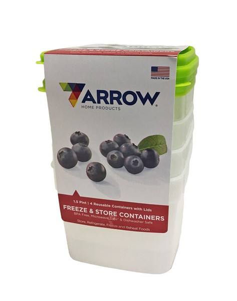 "Arrow Stor-Keeper Set of 4 1.5 Pint Freezer Storage Containers, 1.5 ...