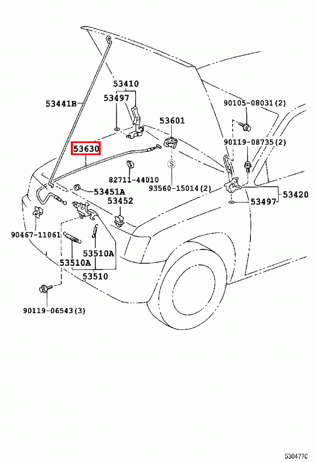Genuine Toyota Hilux LN171 LN170 LN167 LN166 Bonnet Hood Lock Release ...