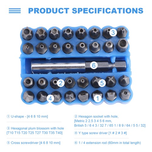 33 Pcs Hexagon Bit Security Bits Tamper Proof Set Star Screwdriver | eBay