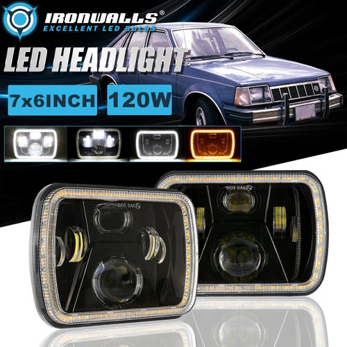 For Mercury Lynx 1981-1985 Pair 7x6" LED Headlights DRL Hi-Lo Beam Turn ...