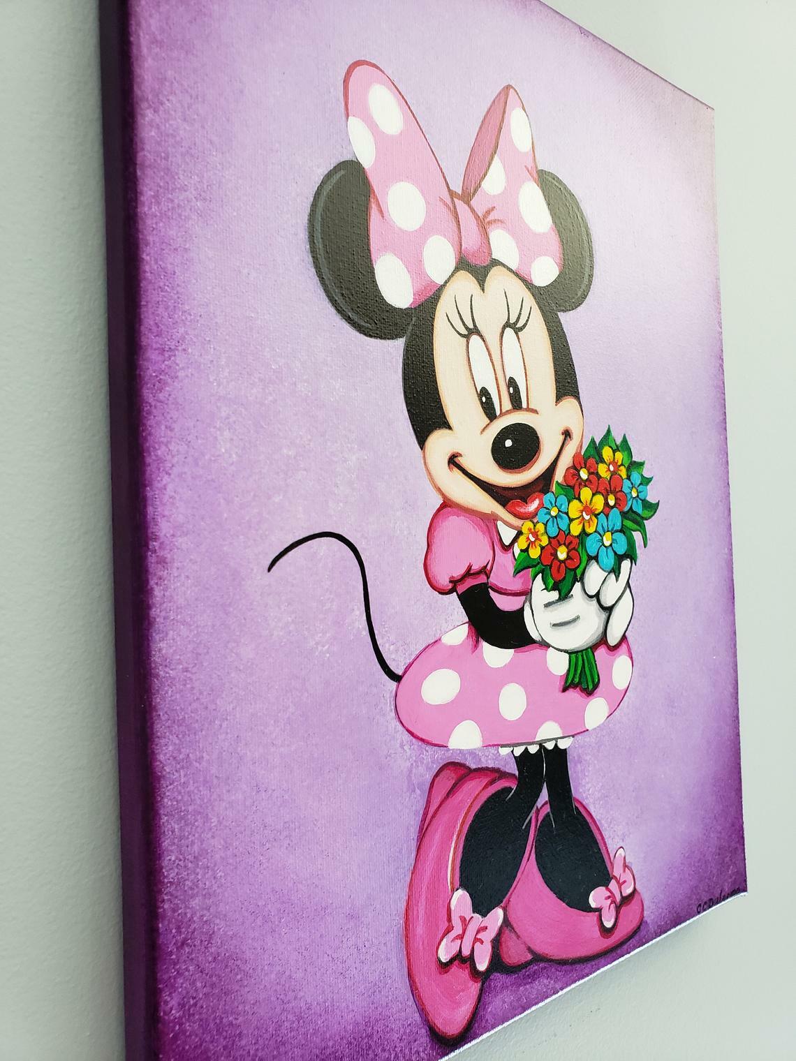 MINNIE MOUSE ACRYLIC PAINTING stretched canvas 12" x 16" Art Decor Kids ...